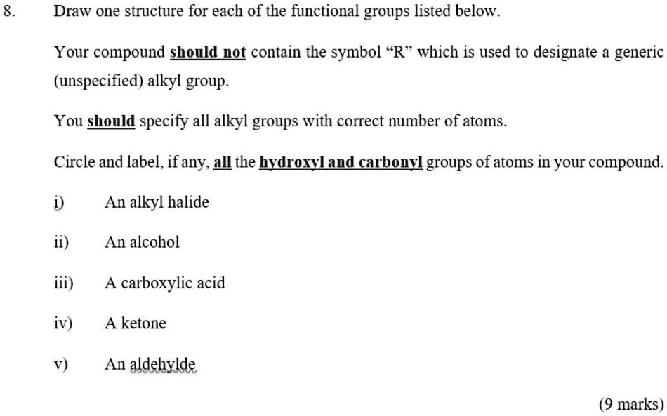 SOLVED:Draw one structure for each of the functional groups listed ...