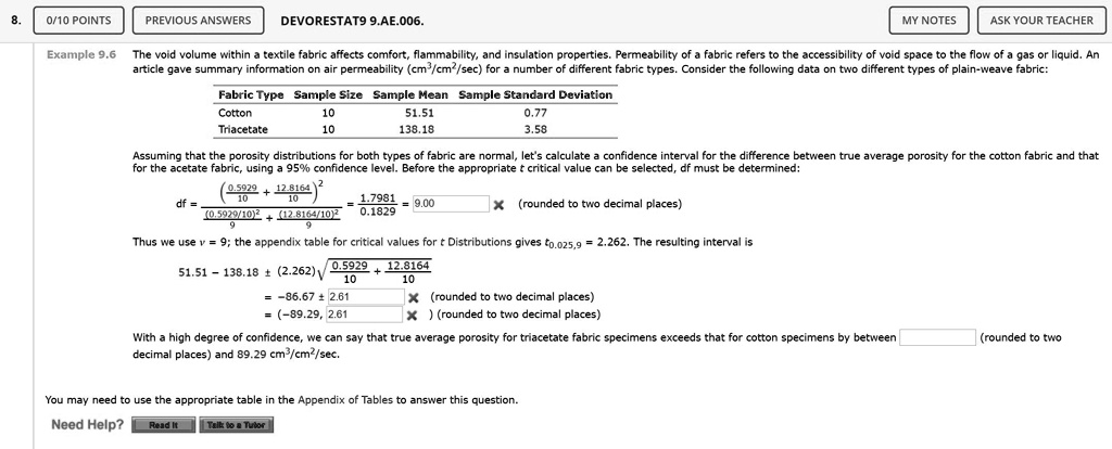 SOLVED: 0/10 POINTS PREVIOUS ANSWERS DEVORESTAT9 AE.006. MY NOTES ASK ...