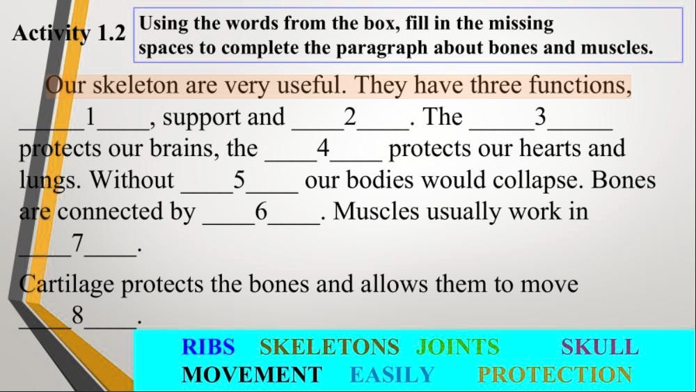 Activity 1.2 Using the words from the box, fill in the missing spaces ...
