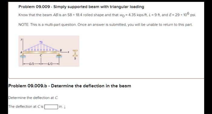 [GET ANSWER] Problem 09.009 - Simply supported beam with triangular ...