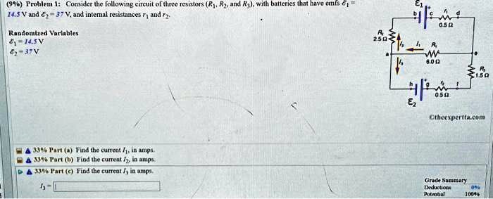 (9%) Problem 1: Consider the following circuit of three resistors ($R1$, $R2$, and $R3$), with ...