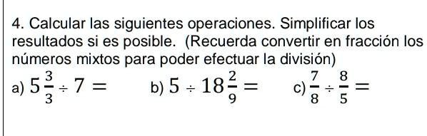 calcular las siguientes operaciones simplificar los resultados si es ...