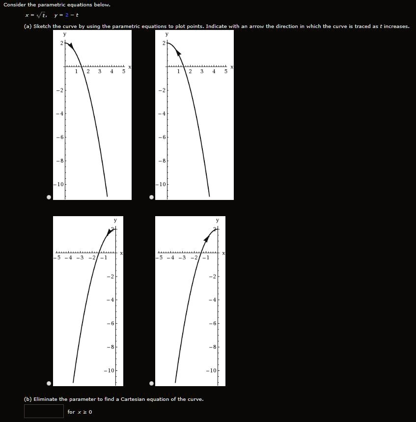 SOLVED: Consider the parametric equations below: Sketch the curve by ... SOLVED: Consider the parametric equations below: Sketch the curve by ...