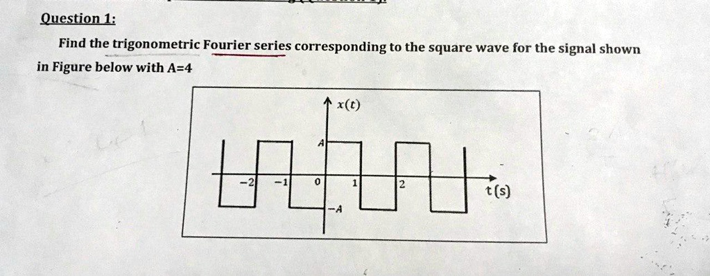 SOLVED: Question 1: Find the trigonometric Fourier series corresponding ...