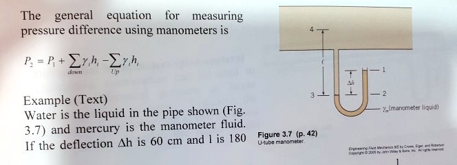 SOLVED: The general equation for measuring pressure difference using manometers is: P = P1 + Dgh ...