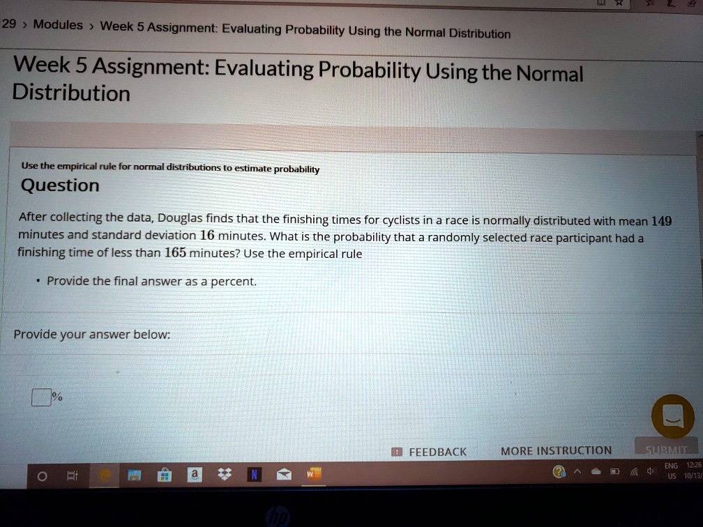 29 modules week 5 assignment evaluating probability using the normal distribution week 5 ...