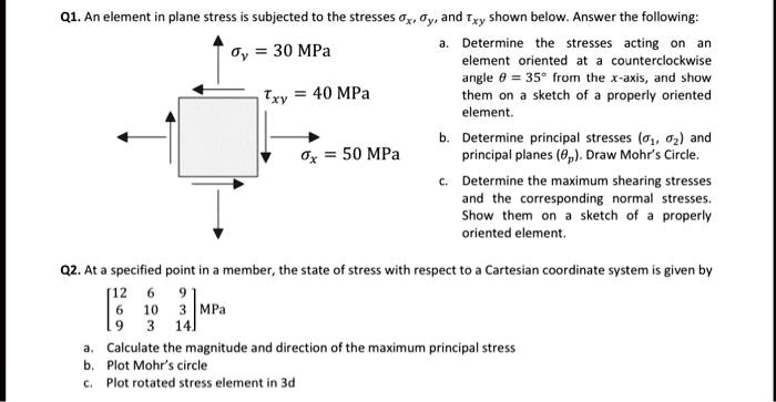 SOLVED: Question 1 and 2 please Note : using Python Q1. An element in plane stress is subjected ...