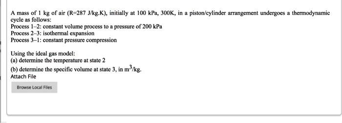 SOLVED: A mass of 1 kg of air (R = 287 J/kg.K), initially at 100 kPa ...