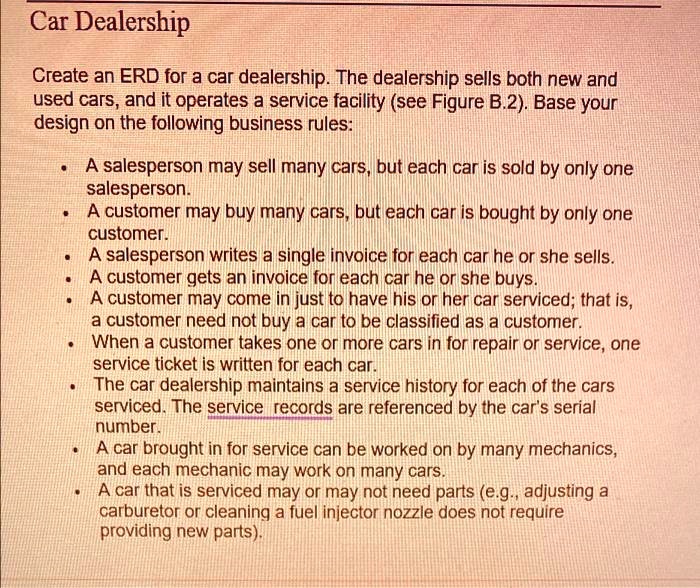 SOLVED: Text: Database: ERD diagram Car Dealership - Create an ERD for ...