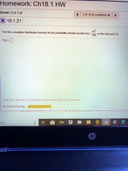 Homework: Ch18.1 HW Score: 0 of 1 pt 18.1.21 5 of 10 (8 complete) Find the cumulative ...