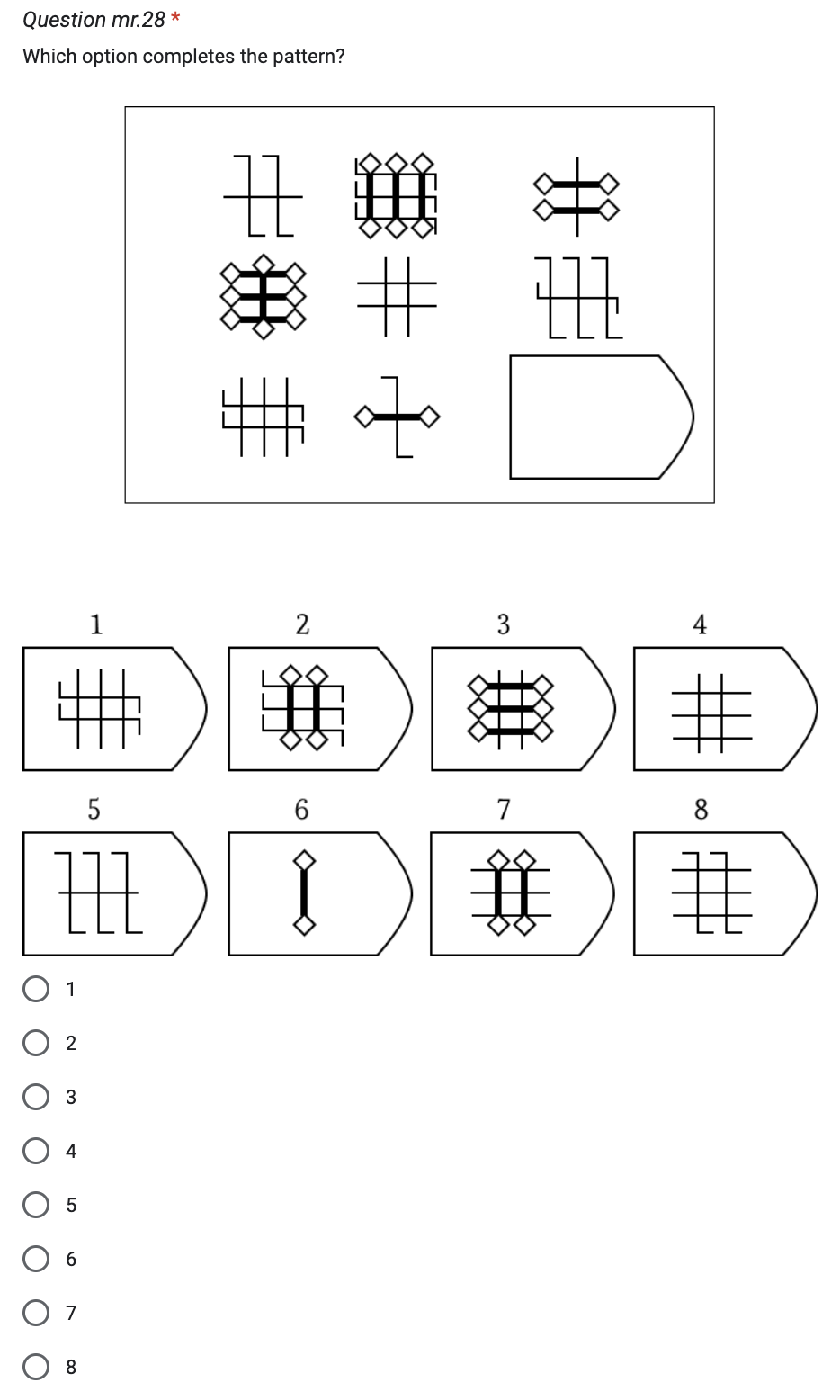 Question Mr28 Which Option Completes The Pattern 1 2 3 4 5 6 7 8 5