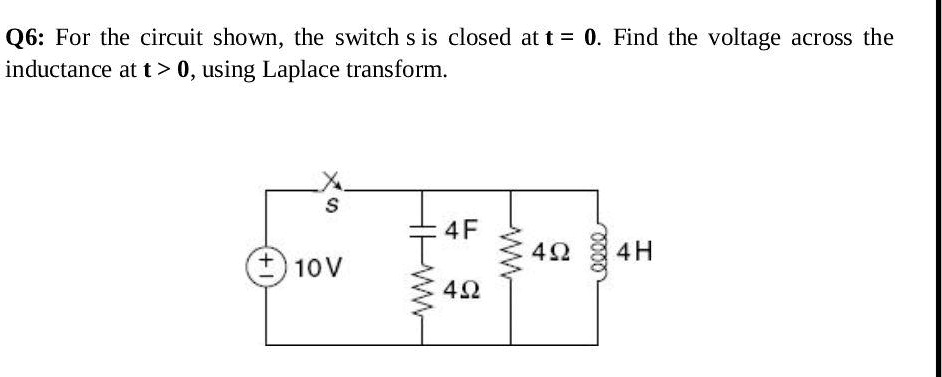 SOLVED: Q6: For the circuit shown, the switch is closed at t = 0. Find the voltage across the ...