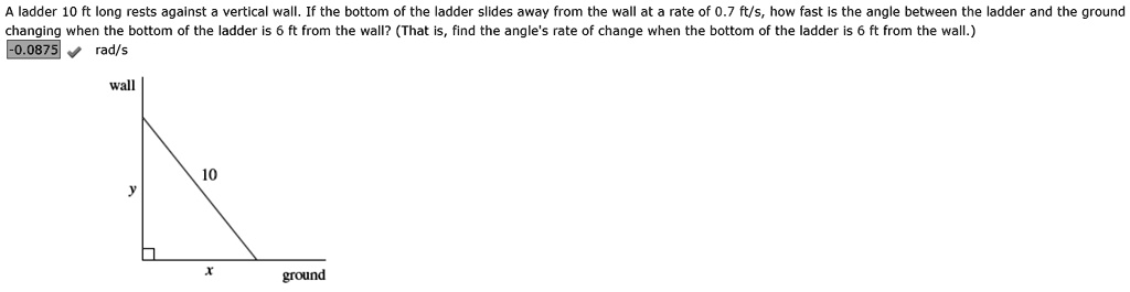 SOLVED: ladder 10 ft long rests against vertical wall; If the bottom of ...