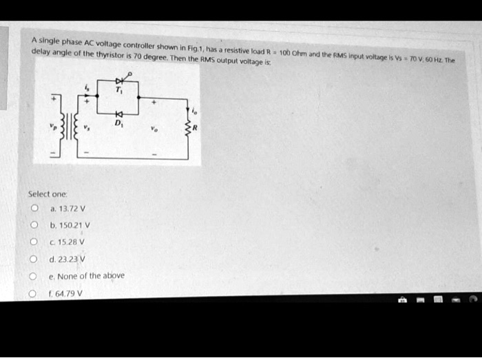 SOLVED: The delay angle of the thyristor is 70 degrees. Then the RMS ...