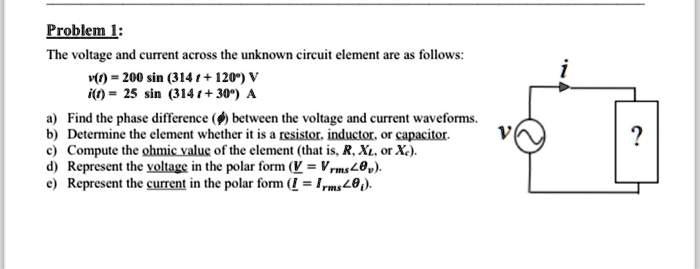 SOLVED: Problem 1: The voltage and current across the unknown circuit element are as follows: v ...