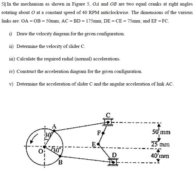 SOLVED: In the mechanism as shown in Figure 5OA and OB are two equal cranks at right angles ...