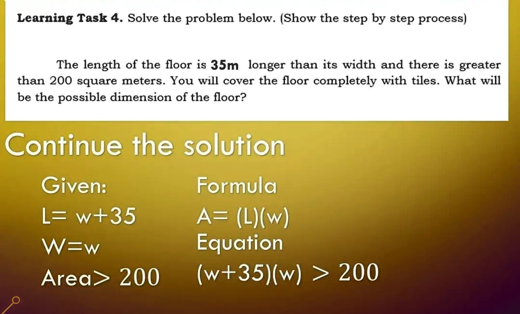 SOLVED: Learning Task 4: Solving the Floor Dimension Problem (Step-by ...