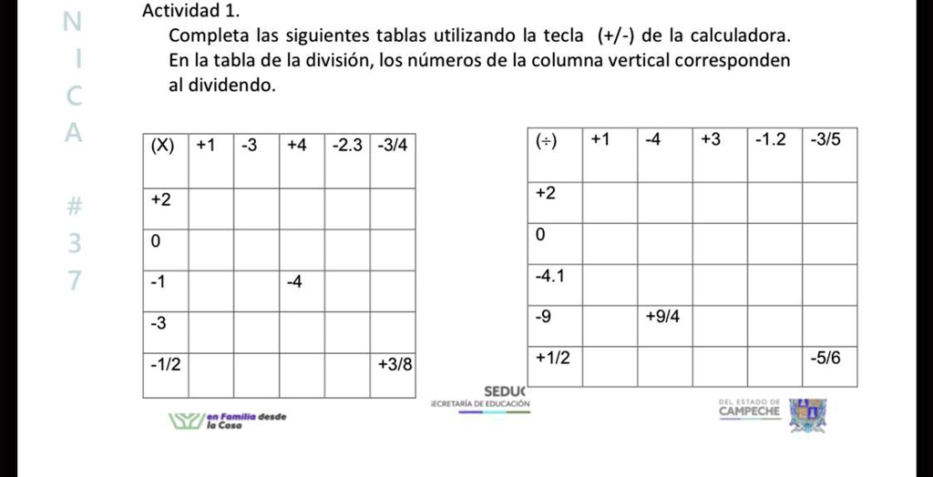 SOLVED: El resultado de la tabla Actividad 1 Completa las siguientes ...