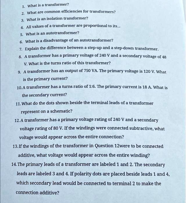SOLVED: 1. What is a transformer? 3. What is an isolation transformer ...