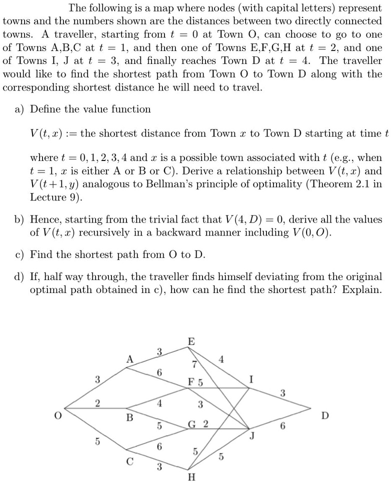 SOLVED: The following is a map where nodes (with capital letters ...