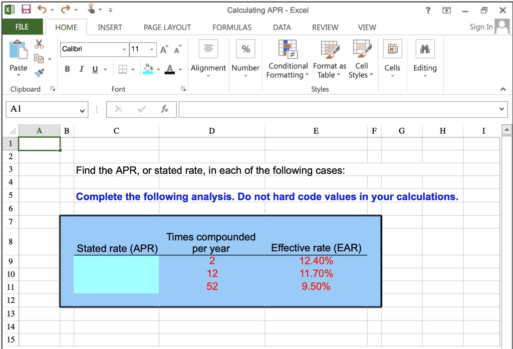 Solved All Answers Must Be Entered As A Formula Calculating Apr Excel