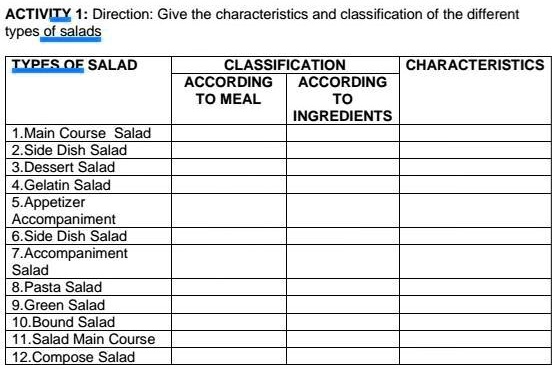 activity 1 direction give the characteristics and classification of the ...
