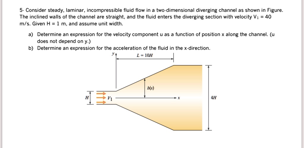 5 consider steady laminar incompressible fluid flow in a two dimensional diverging channel as ...