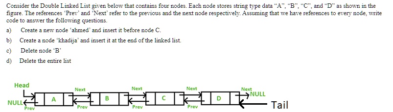 SOLVED: Consider the Double Linked List given below that contains four nodes. Each node stores ...