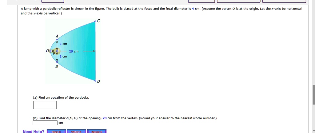 SOLVED: Lamp with parabolic reflector shown in the figure. The bulb is ...