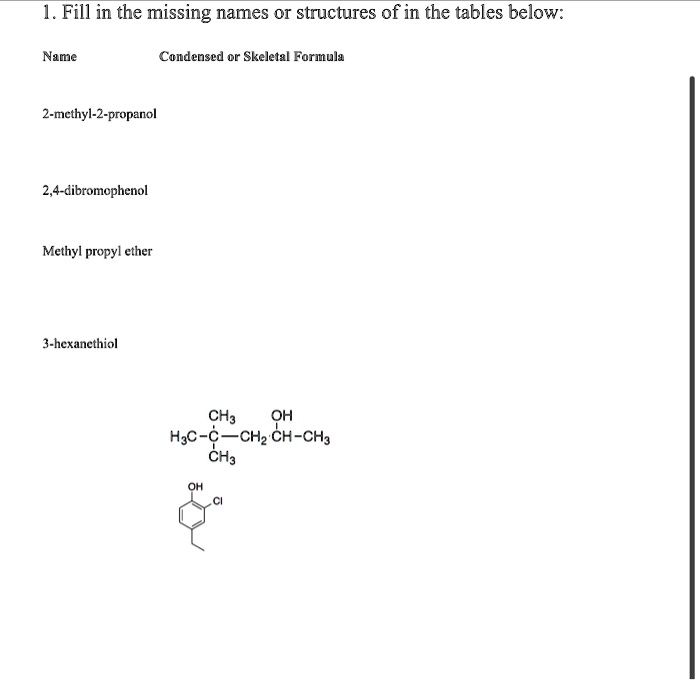 1 fill in the missing names or structures of in the tables below name ...