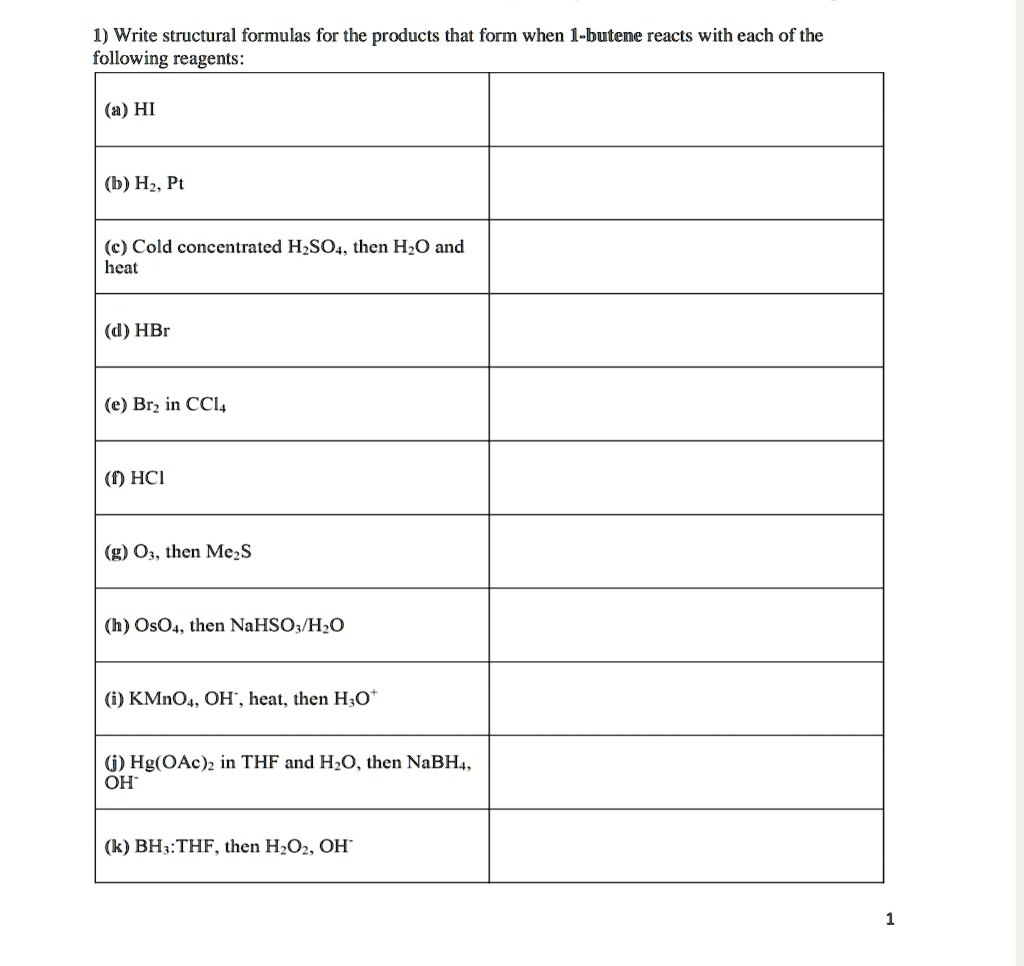1) Write structural formulas for the products that form when 1-butene ...