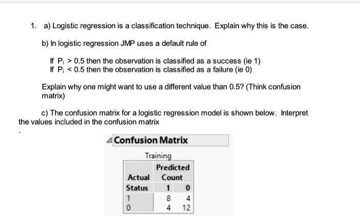 SOLVED: a) Logistic regression is classification technique. Explain why ...