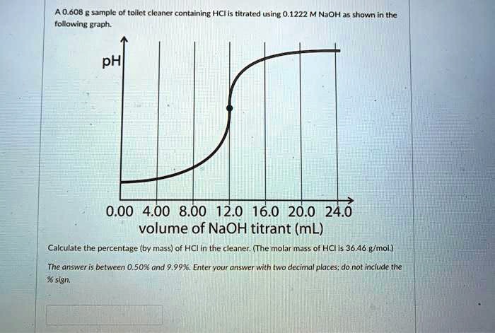 SOLVED: 0.608 sample of tollet cleaner containing HClis titrated using 0.1222 M NaOH as shown in ...