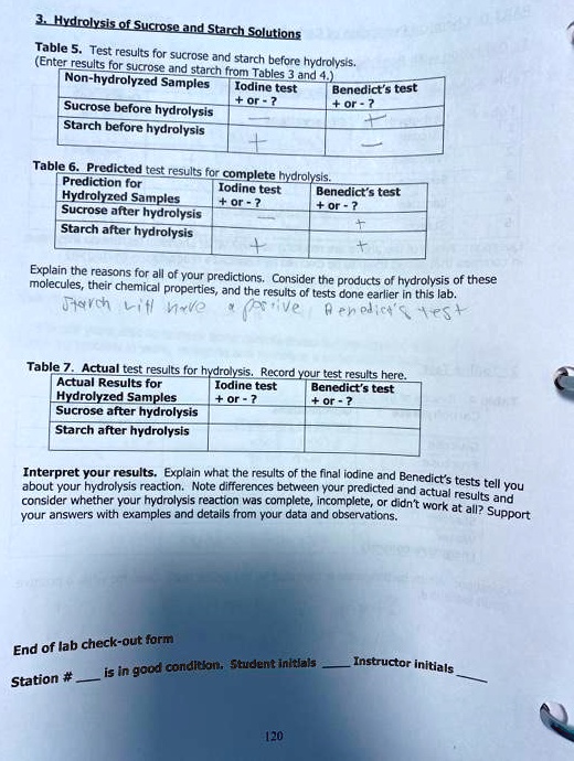 SOLVED: Hydrolysis of SucrseandStarch Solutions Table 5. Test results ...