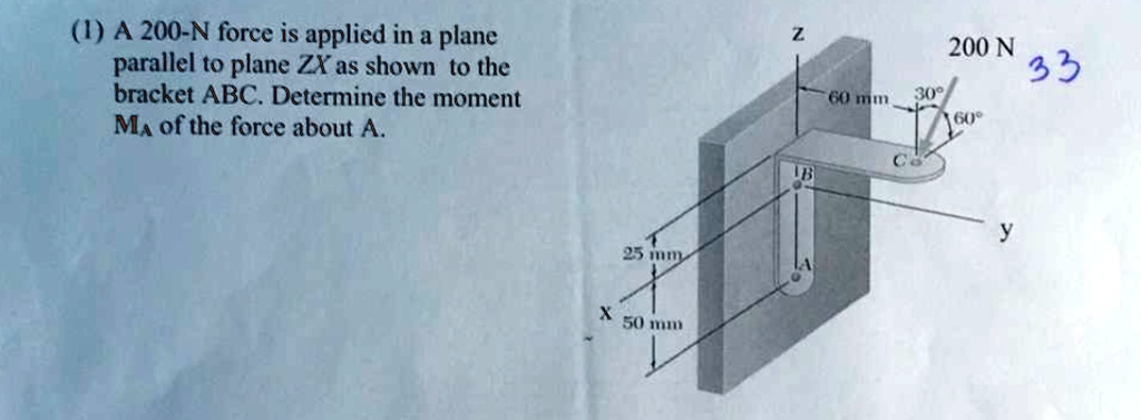 a 200 n force is applied in a plane parallel to plane zx as shown to ...