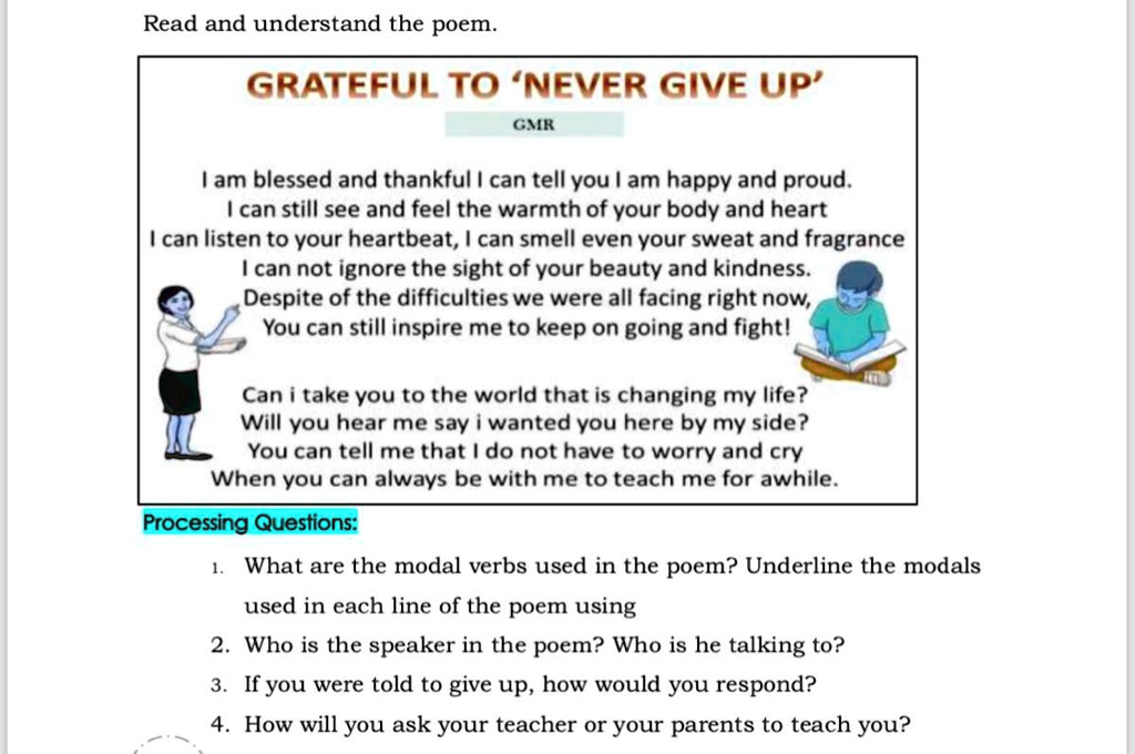 SOLVED: "1. What are the modal verbs used in the poem? Underline the ...