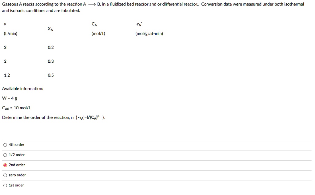 SOLVED: Gaseous A reacts according to the reaction A - B, in a ...