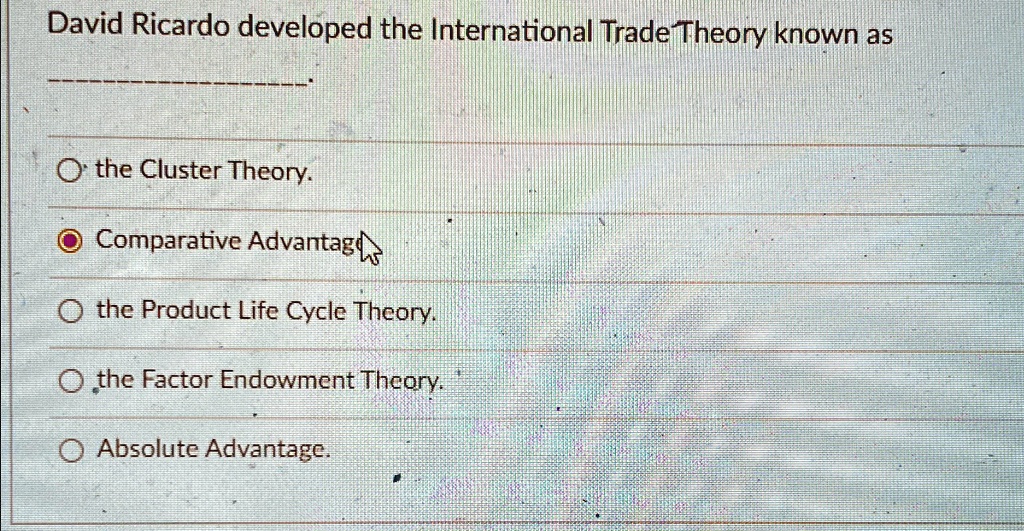 SOLVED: David Ricardo developed the International Trade Theory known as ...