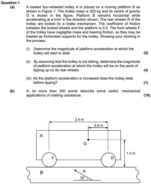 Question 1 (a) A loaded four-wheeled trolley A is placed on a moving ...