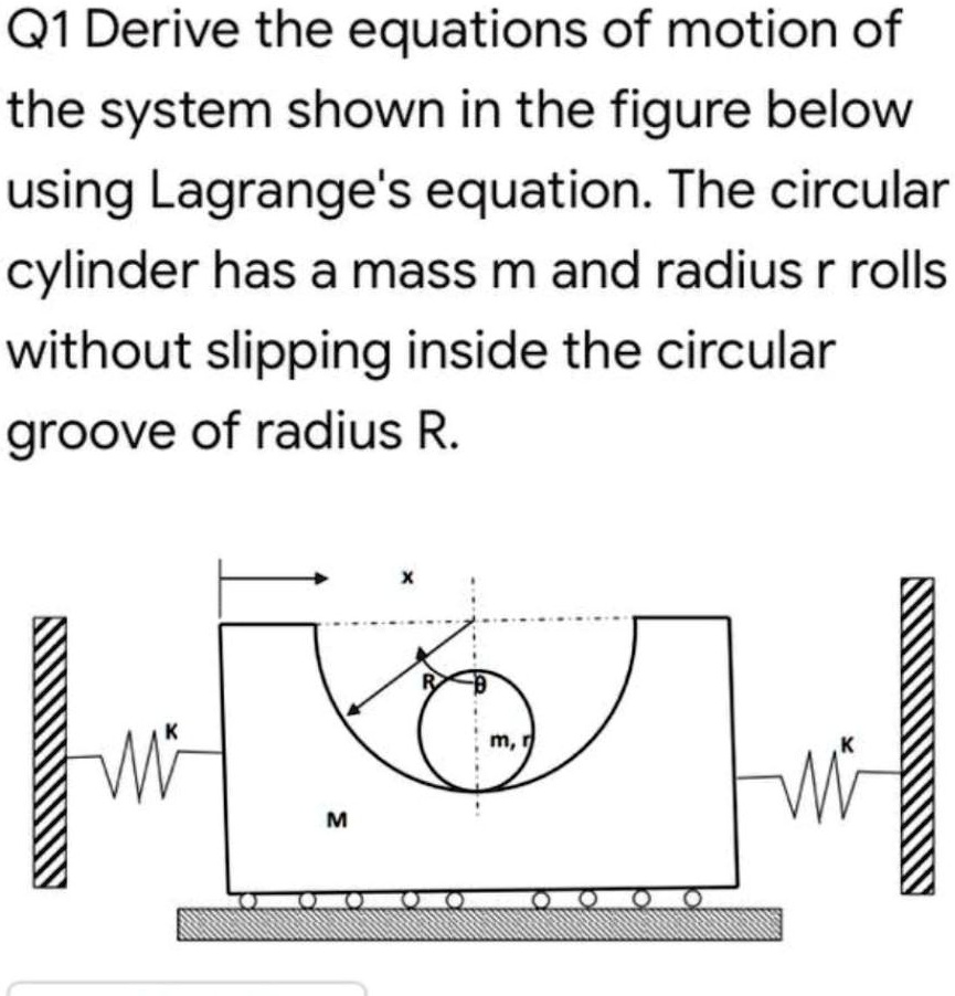 Q1 Derive the equations of motion of the system shown in the figure below using Lagrange's ...