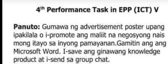 SOLVED: 'THIS IS AN EPP SUBJECT, PLEASE HELP ME 4m Performance Task in ...