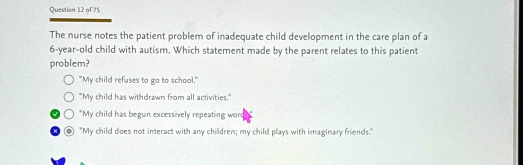 question 12 of 75 the nurse notes the patient problem of inadequate ...