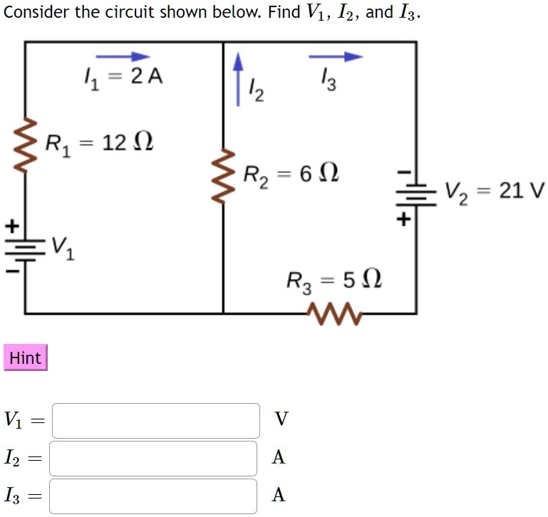 consider the circuit shown below find v1 i2 and i3 2 a i3 12 r1 12 2 rz 6 2 vz 21 v v1 r3 5 0 ...