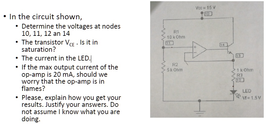 SOLVED: Vcc = 15V In the circuit shown, determine the voltages at nodes ...