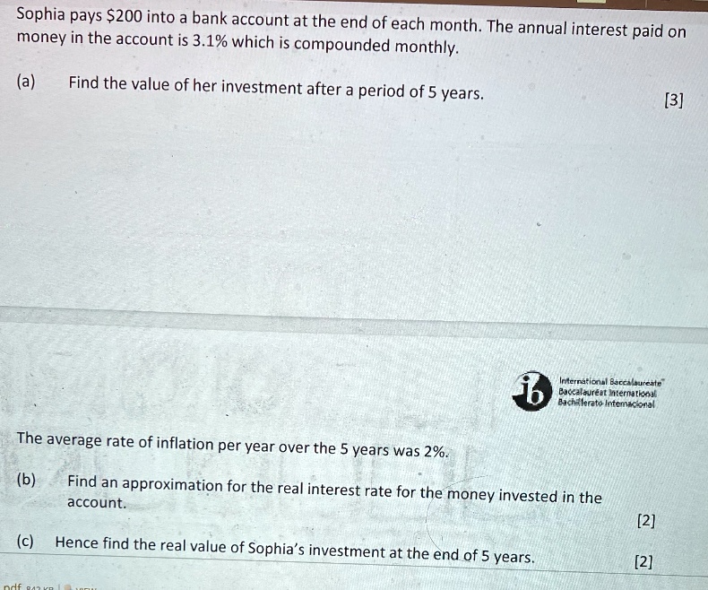 sophia pays s200 into a bank accountatthe end of each month the annual ...