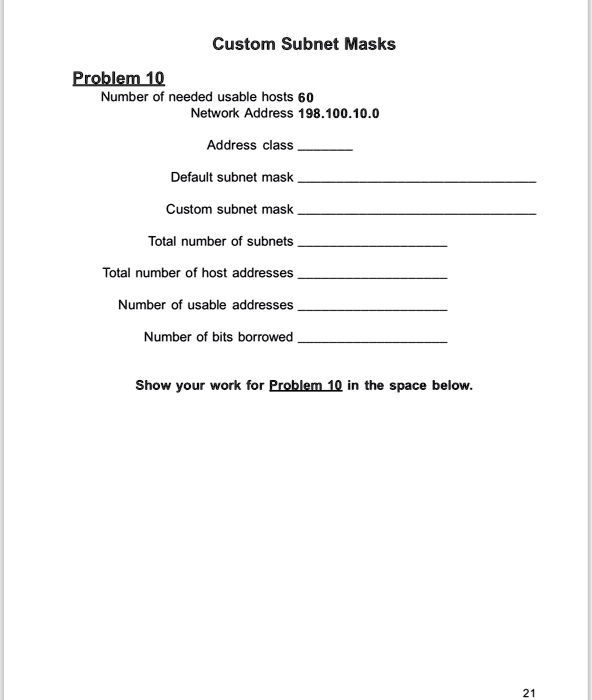 Solved Custom Subnet Masks Problem 10 Number Of Needed Usable Hosts 60 Network Address 198 100