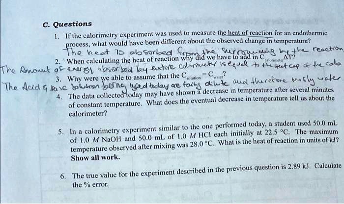 SOLVED: LAB REPORT: calorimetry: measuring the heat of a reaction ...