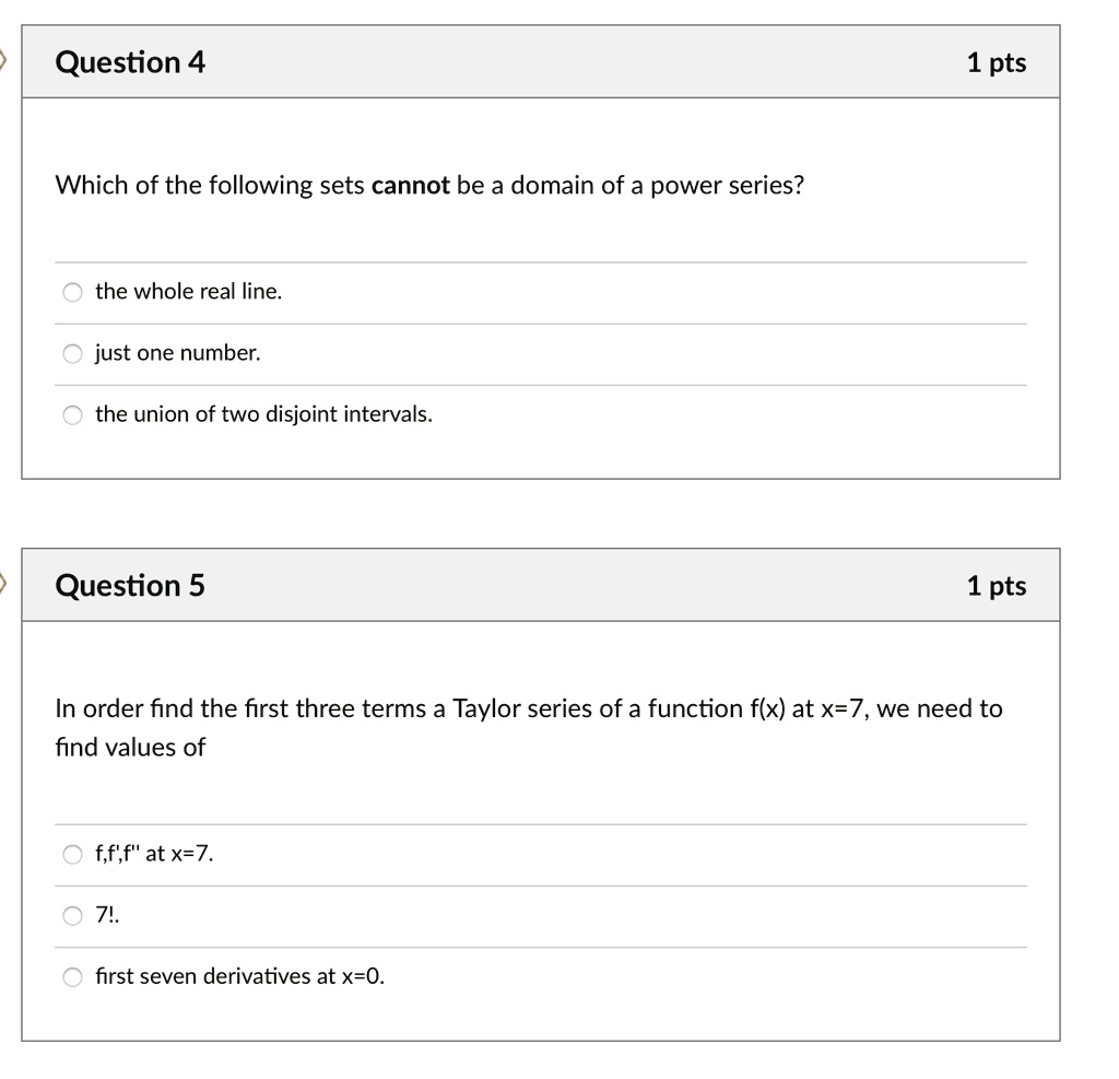 SOLVED: Question 4 1 pts Which of the following sets cannot be a domain ...
