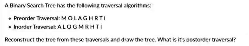 Solved A Binary Search Tree Has The Following Traversal Algorithms Preorder Traversal