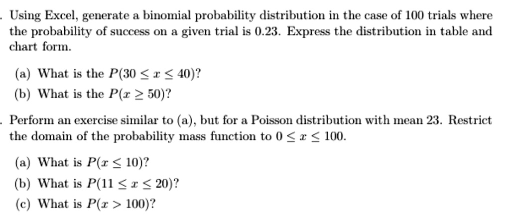 SOLVED: Using Excel, generate a binomial probability distribution in ...